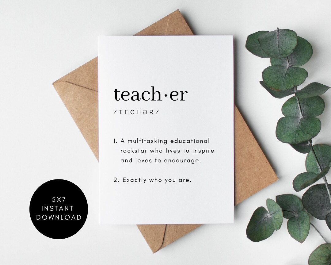Teacher Appreciation Printable Card, Teacher Definition Print, Gift for ...