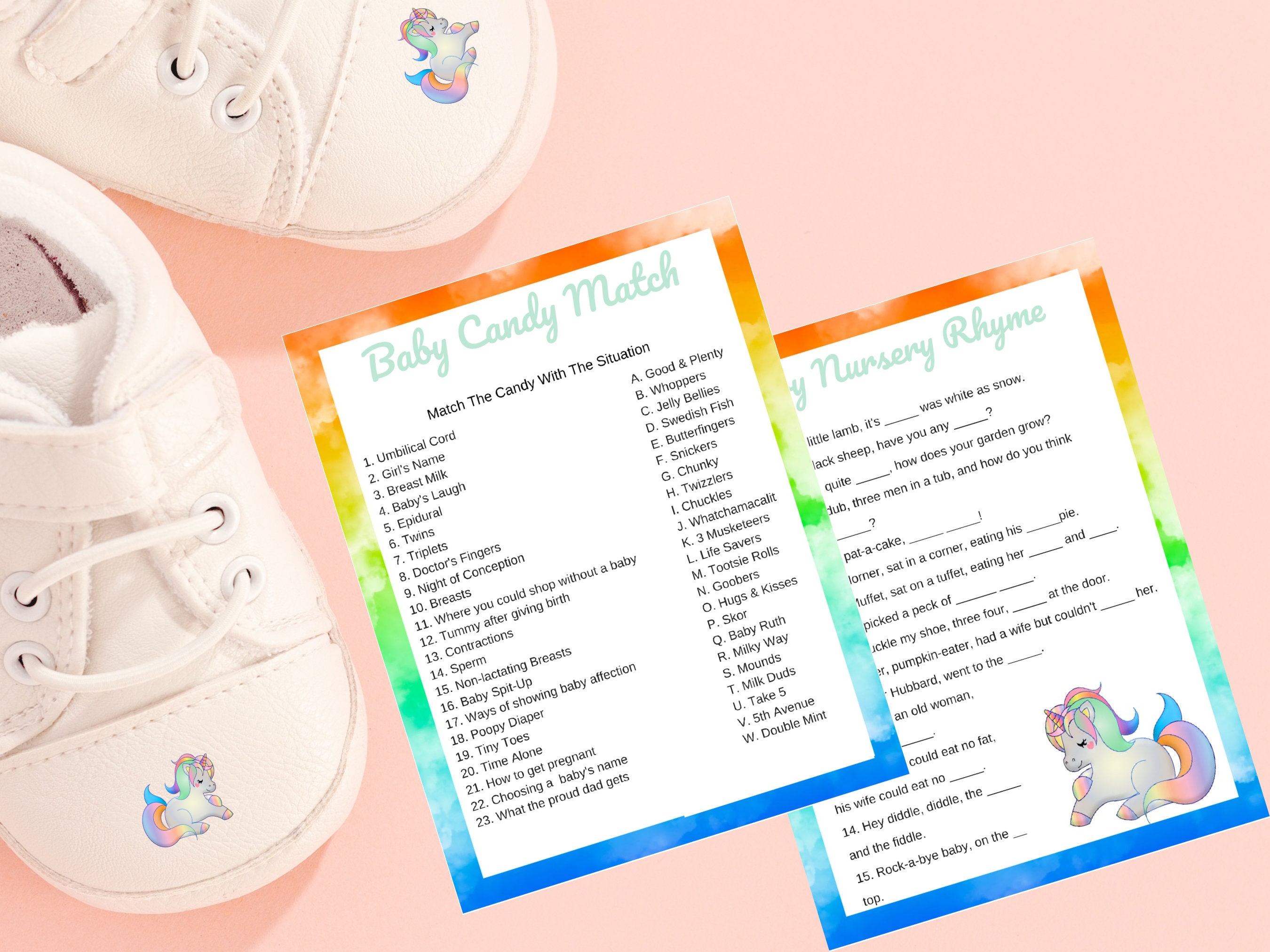 14 Unicorn Printable Baby Shower Games Including Printable - Etsy UK