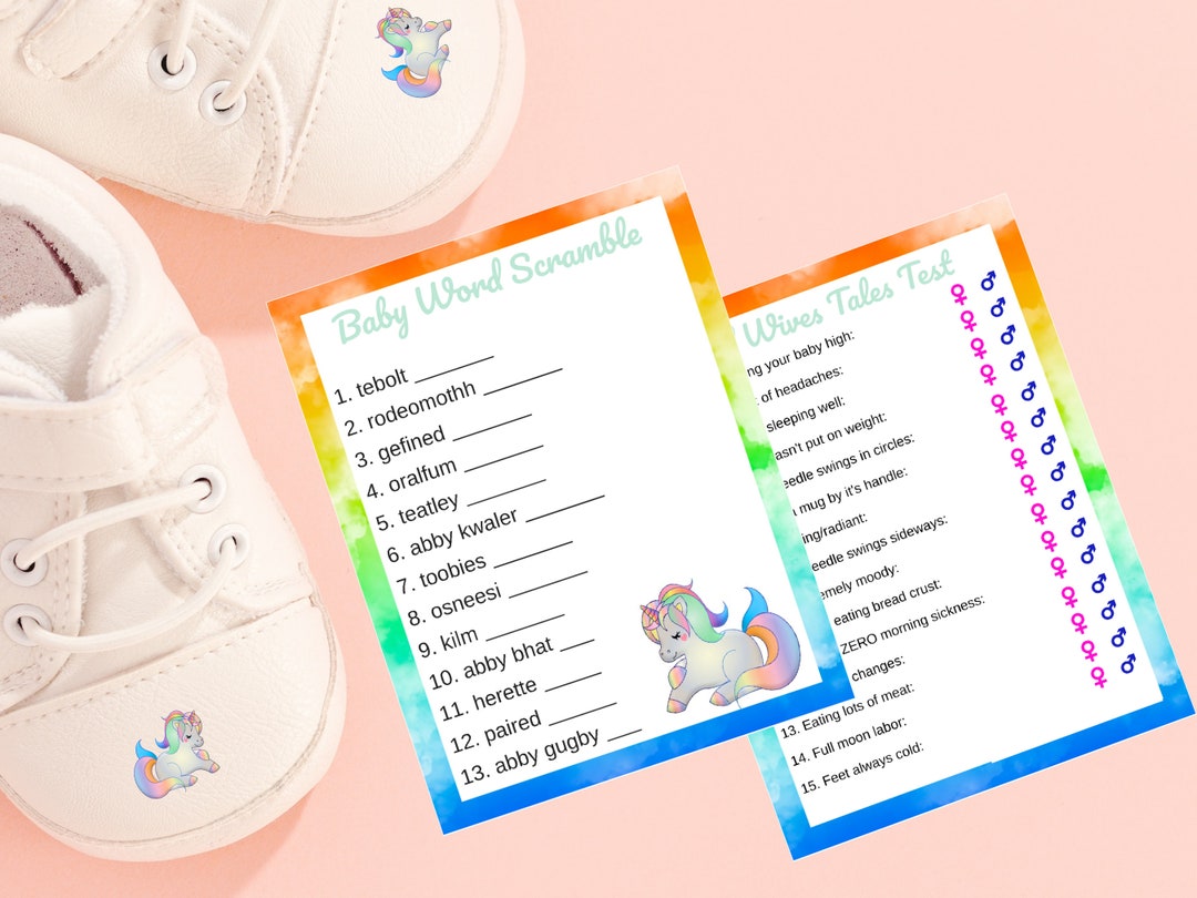 14 Unicorn Printable Baby Shower Games Including Printable Baby Shower ...