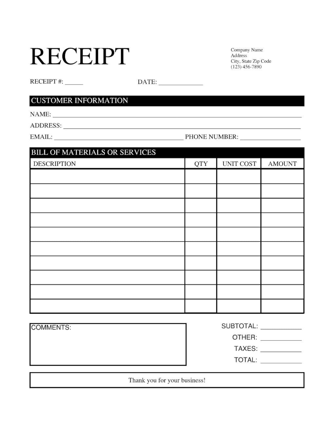 Receipt Template - EDITABLE & PRINTABLE Pdf/doc on Microsoft Edge ...