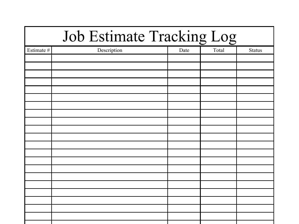 Construction Job Estimate Log Template - EDITABLE & PRINTABLE Pdf/doc ...