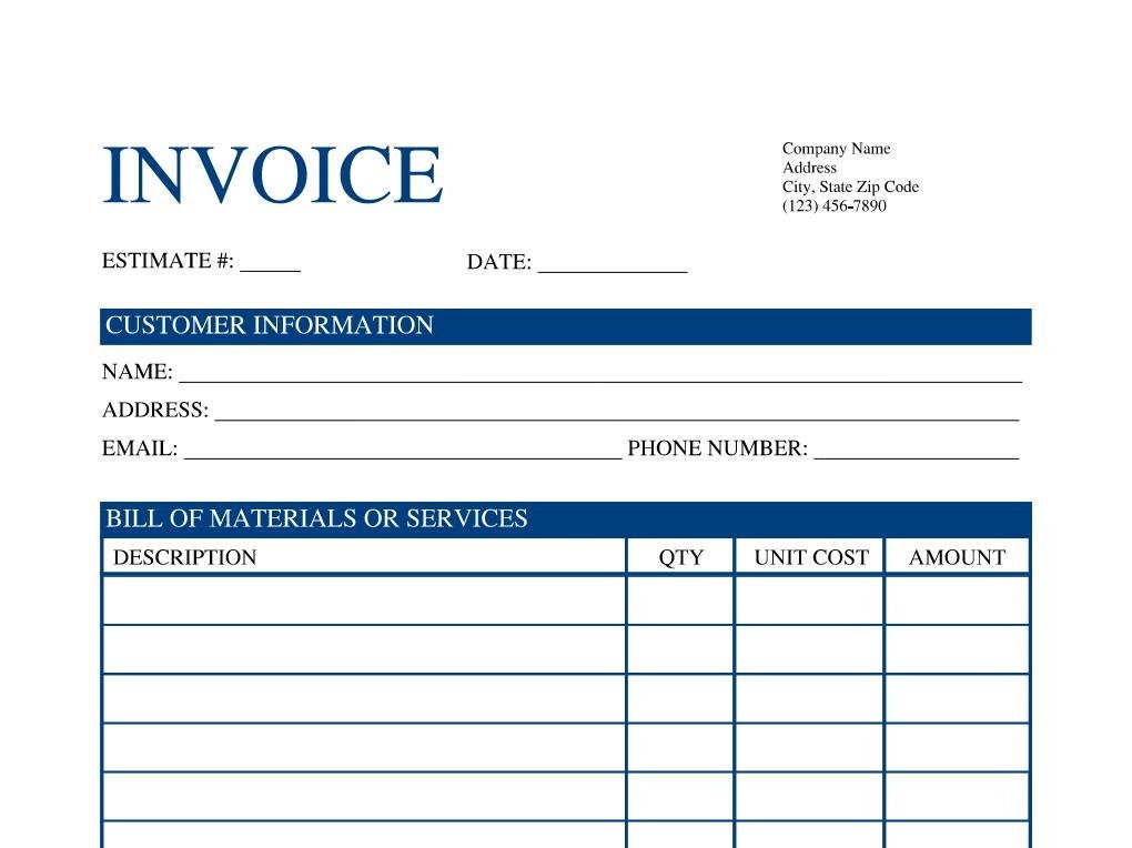 Navy Blue Invoice Template - EDITABLE & PRINTABLE Pdf/doc on Microsoft ...