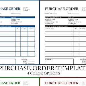 Purchase Order Template | 4 Color Options | Zip File | EDITABLE ...