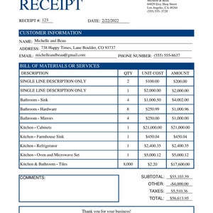 Navy Blue Receipt Template - EDITABLE & PRINTABLE Pdf/doc on Microsoft ...