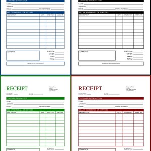 Receipt Template | 4 Color Options | Zip File | EDITABLE & PRINTABLE ...