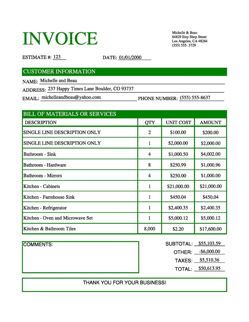 Invoice Template | 4 Color Options | Zip File | EDITABLE & PRINTABLE ...