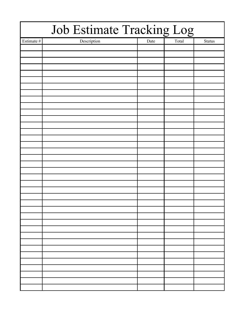 Construction Job Estimate Log Template - EDITABLE & PRINTABLE Pdf/doc ...