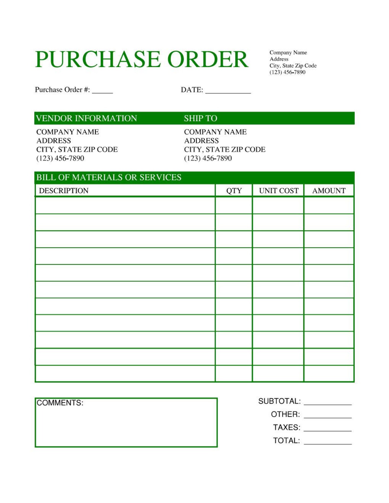Purchase Order Template | 4 Color Options | Zip File | EDITABLE ...