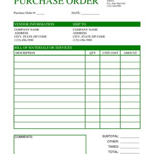 Purchase Order Template | 4 Color Options | Zip File | EDITABLE ...