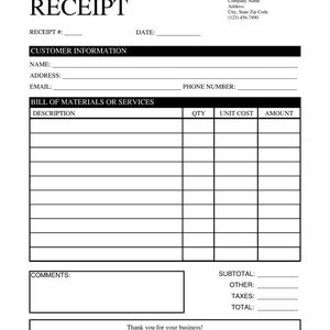 Receipt Template | 4 Color Options | Zip File | EDITABLE & PRINTABLE ...