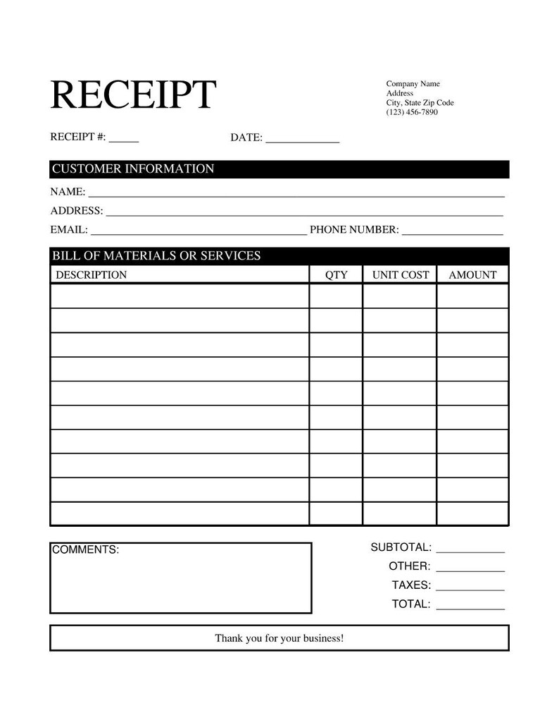 Receipt Template 4 Color Options Zip File EDITABLE & PRINTABLE Pdf/doc ...