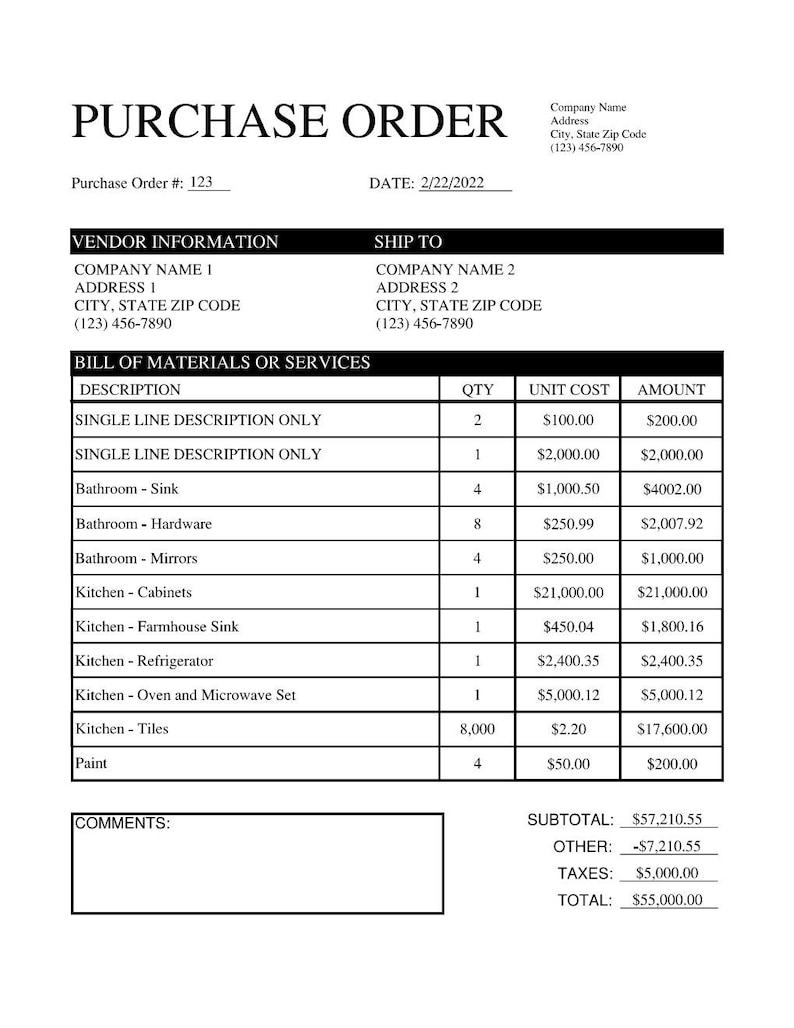 Purchase Order Template - EDITABLE & PRINTABLE Pdf/doc on Microsoft Edge/google Chrome/microsoft ...