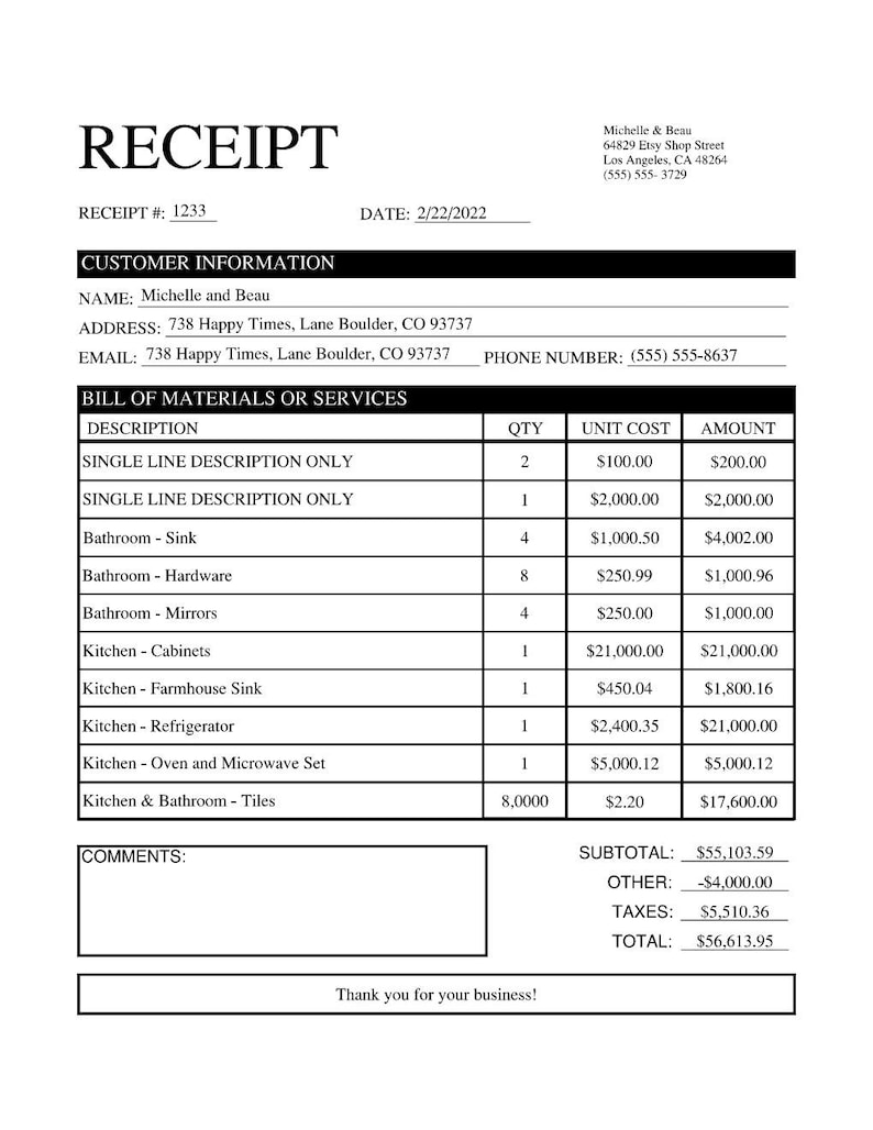 Receipt Template - EDITABLE & PRINTABLE Pdf/doc on Microsoft Edge ...