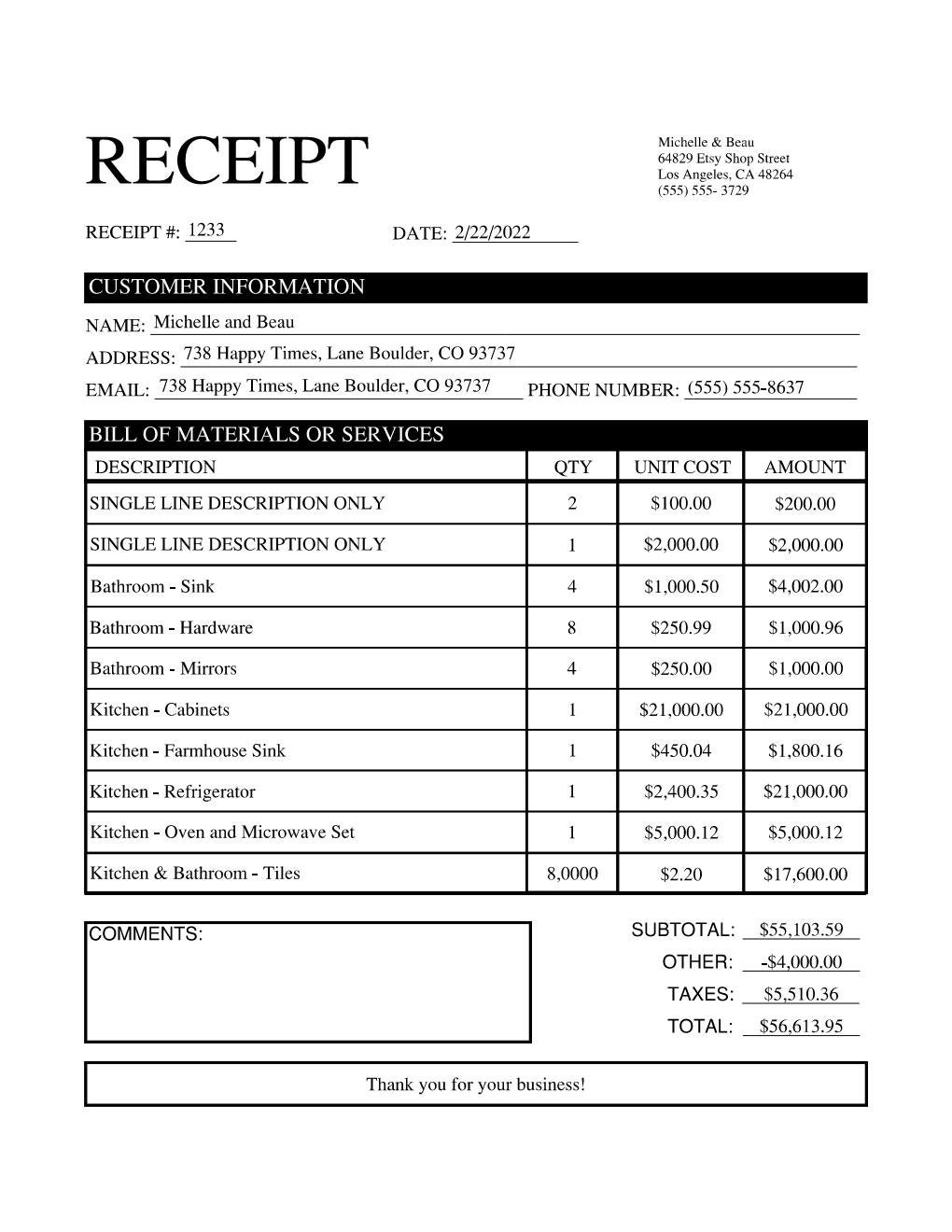 Receipt Template - EDITABLE & PRINTABLE Pdf/doc on Microsoft Edge ...