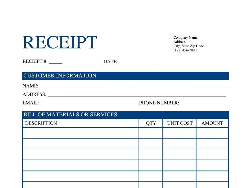 Navy Blue Receipt Template - EDITABLE & PRINTABLE Pdf/doc on Microsoft ...
