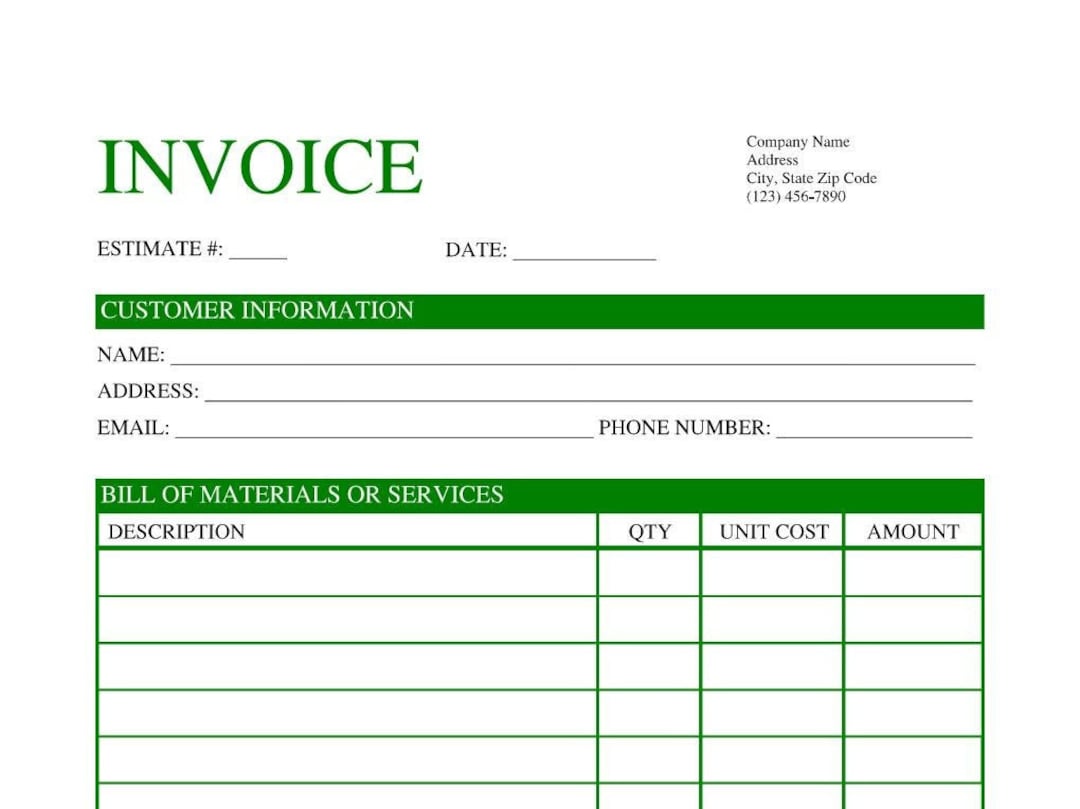 Green Invoice Template - EDITABLE & PRINTABLE Pdf/doc on Microsoft Edge ...