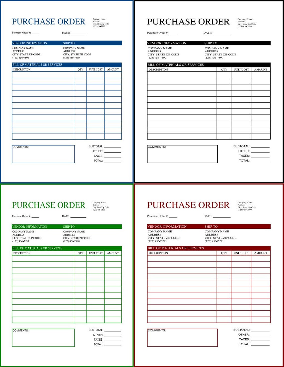Purchase Order Template | 4 Color Options | Zip File | EDITABLE ...