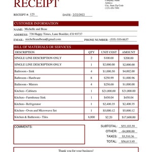 Receipt Template | 4 Color Options | Zip File | EDITABLE & PRINTABLE ...