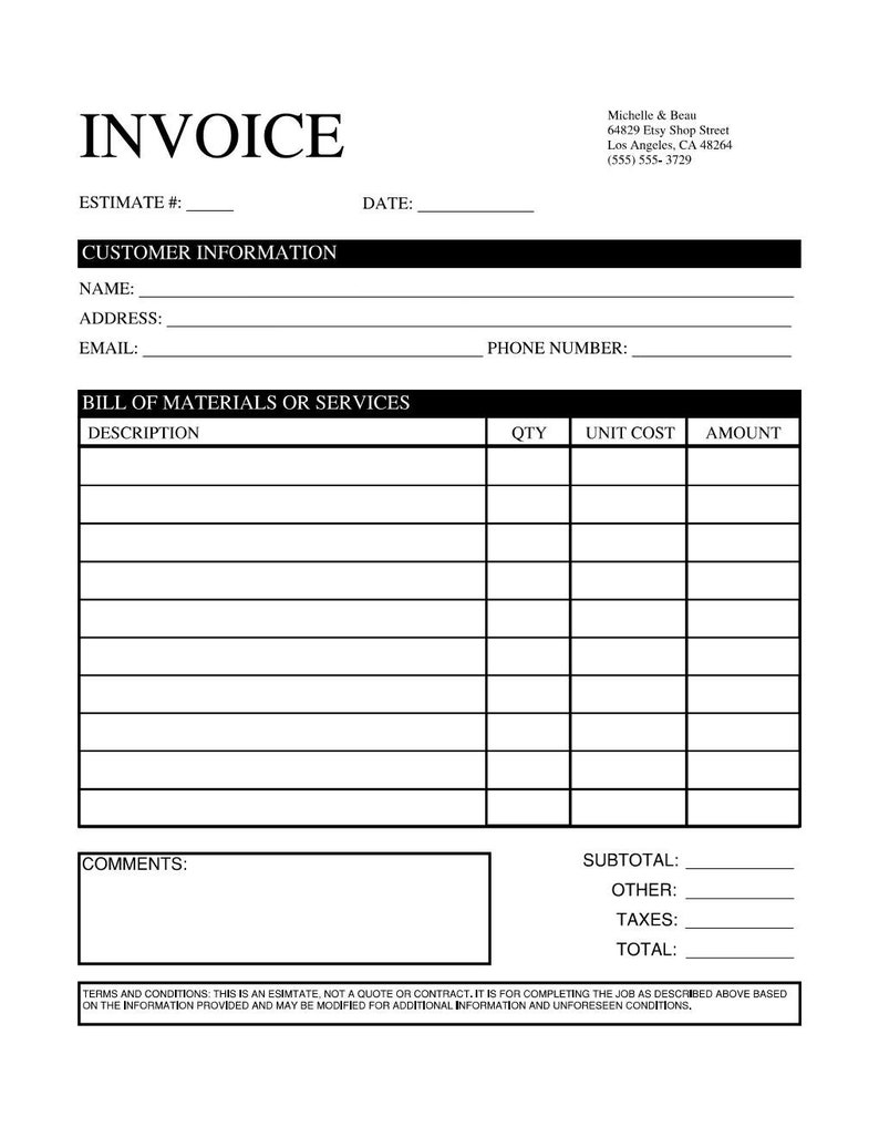 Invoice Template EDITABLE & PRINTABLE Pdf/doc on Microsoft - Etsy UK