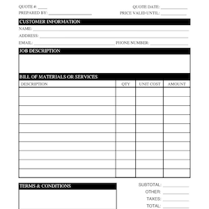 Quote Template - EDITABLE & PRINTABLE Pdf/doc on Microsoft Edge/google ...