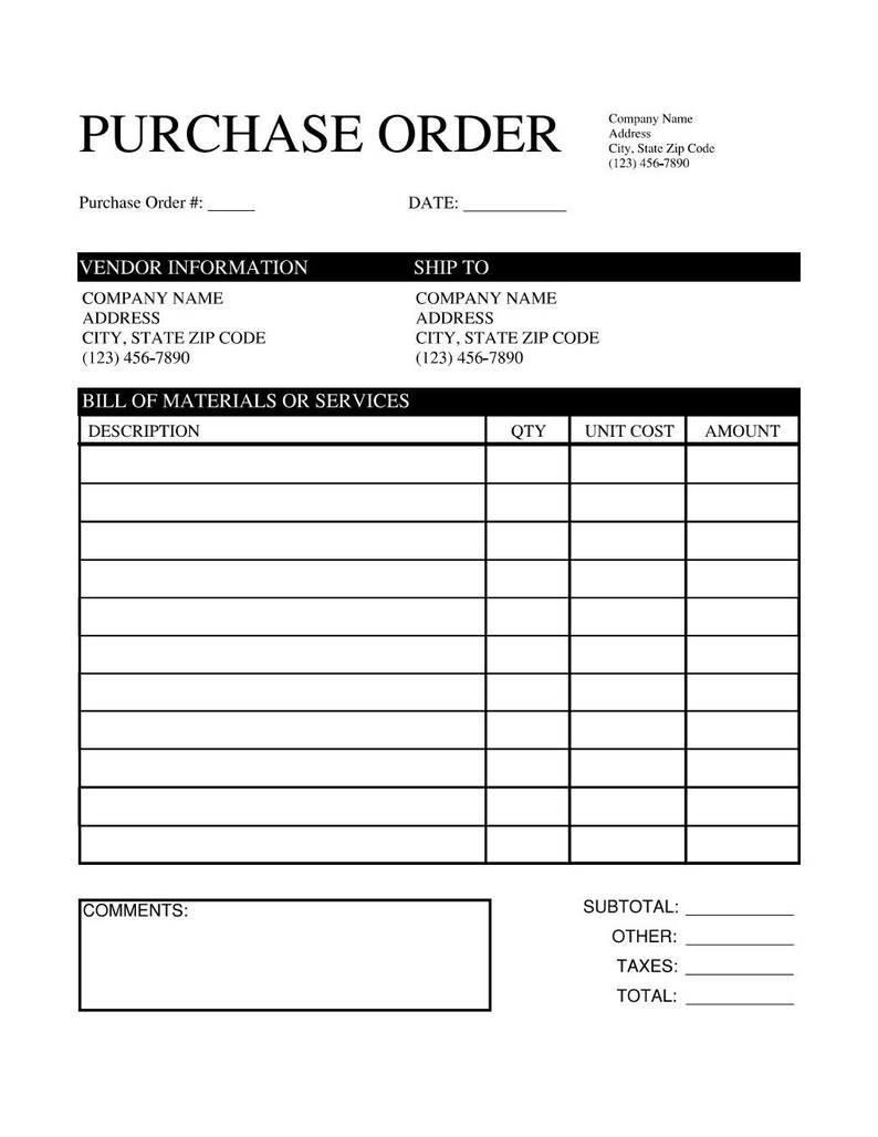 Purchase Order Template | 4 Color Options | Zip File | EDITABLE ...