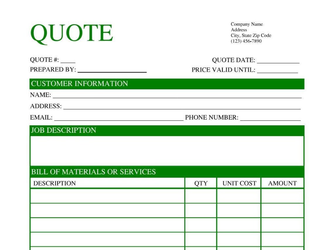 Green Quote Template - EDITABLE & PRINTABLE Pdf/doc on Microsoft Edge ...