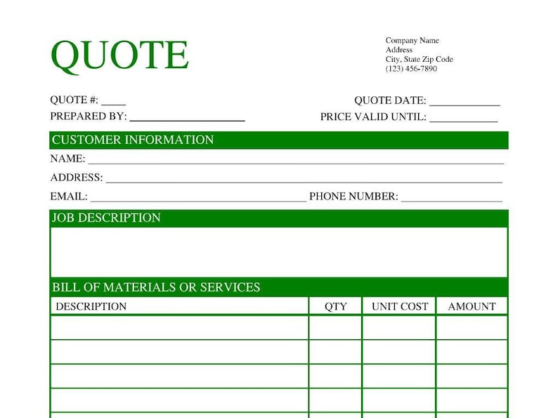 Green Quote Template - EDITABLE & PRINTABLE Pdf/doc on Microsoft Edge ...