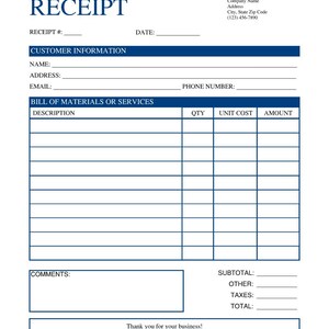 Navy Blue Receipt Template - EDITABLE & PRINTABLE Pdf/doc on Microsoft ...