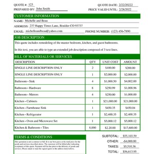 Green Quote Template - EDITABLE & PRINTABLE Pdf/doc on Microsoft Edge ...