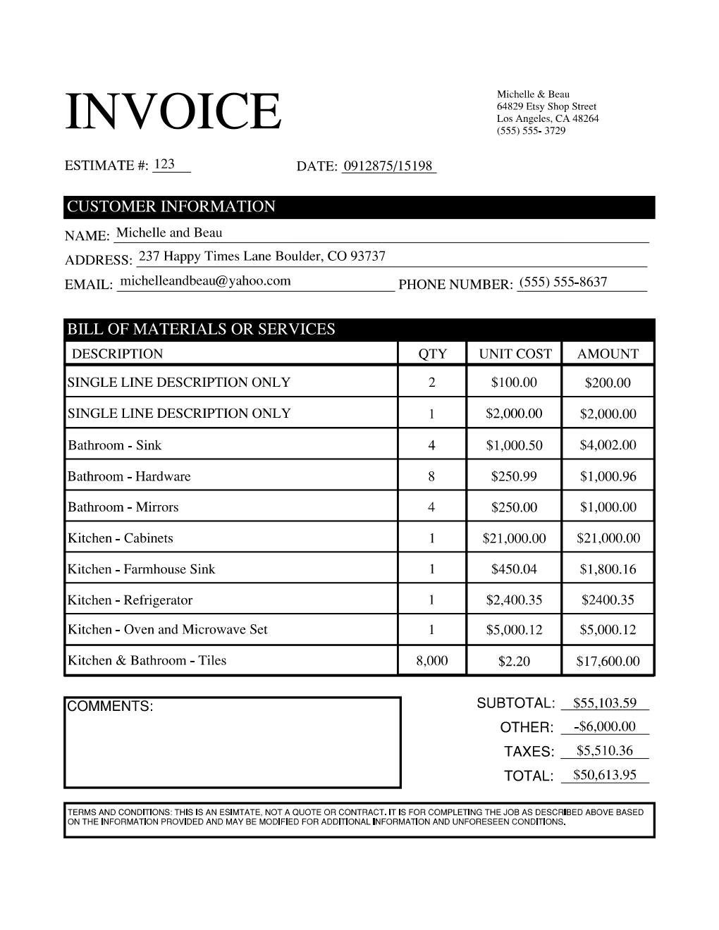 Invoice Template - EDITABLE & PRINTABLE Pdf/doc on Microsoft Edge ...