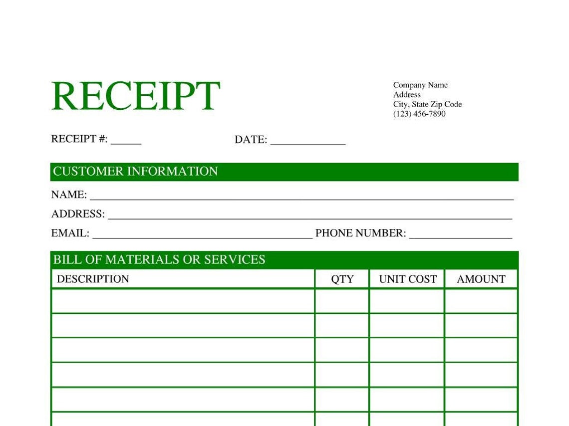 Green Receipt Template - EDITABLE & PRINTABLE Pdf/doc on Microsoft Edge ...