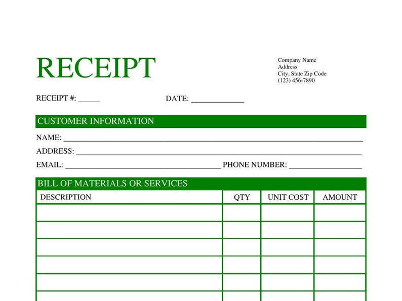 Green Receipt Template - EDITABLE & PRINTABLE Pdf/doc on Microsoft Edge/google Chrome/microsoft ...