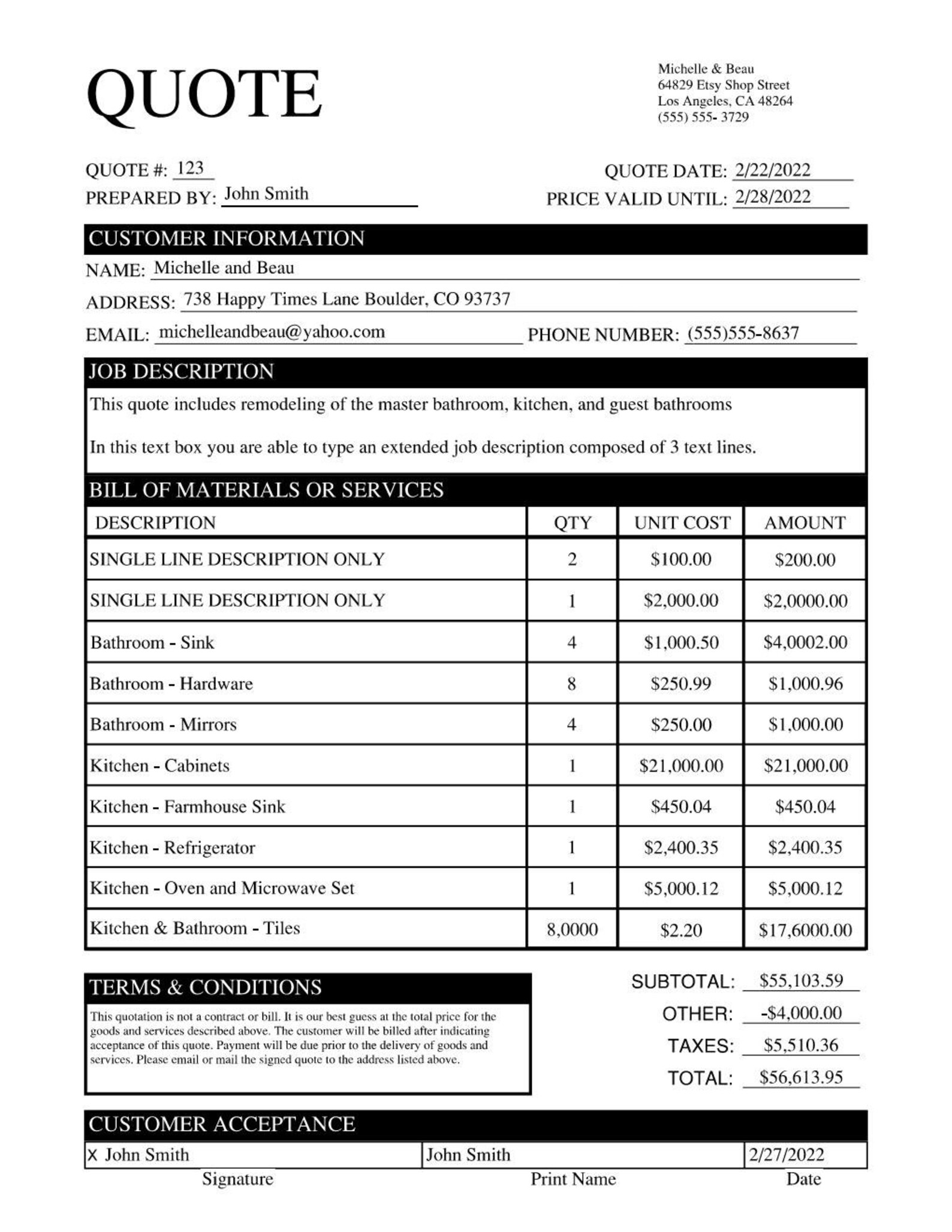 Quote Template - EDITABLE & PRINTABLE Pdf/doc on Microsoft Edge/google ...