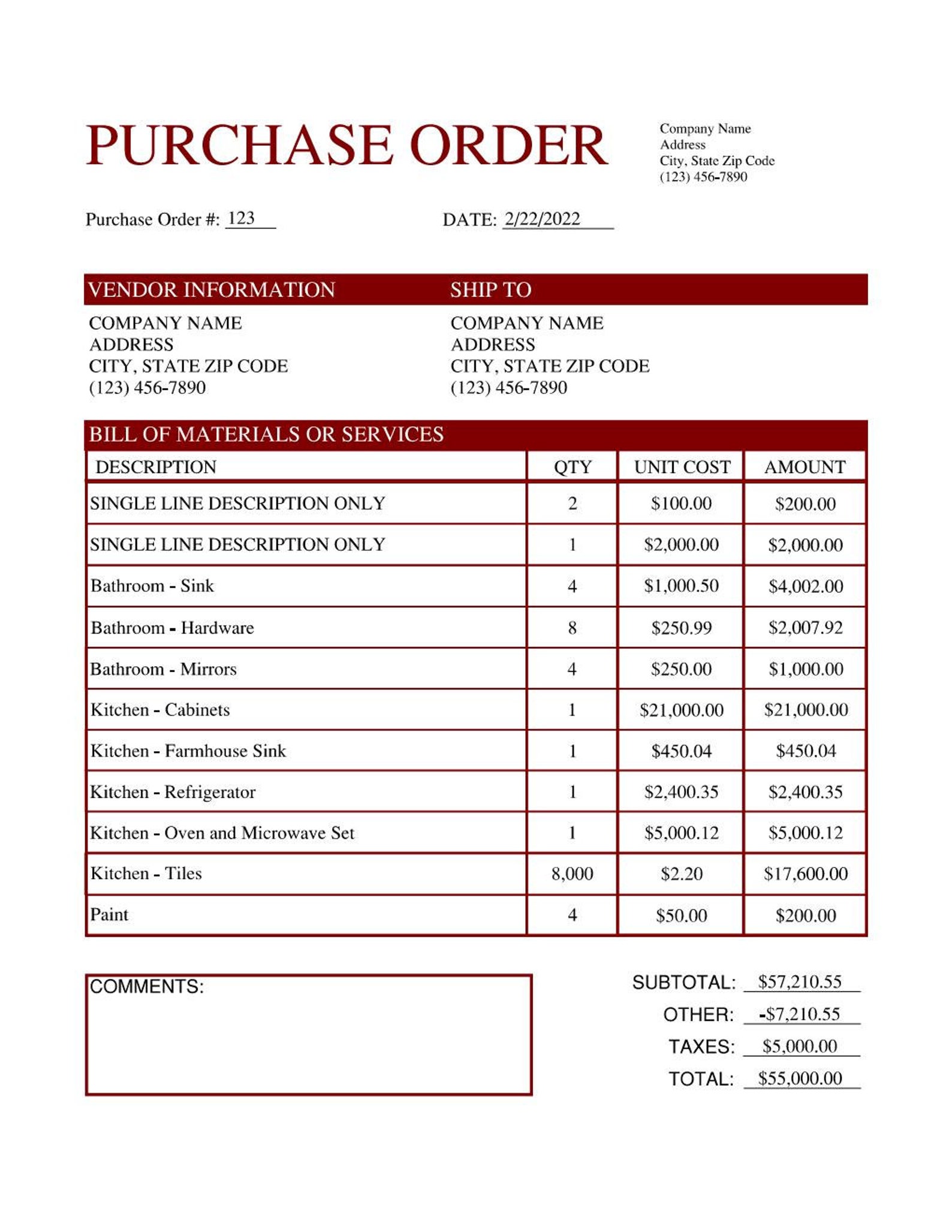 Purchase Order Template | 4 Color Options | Zip File | EDITABLE ...