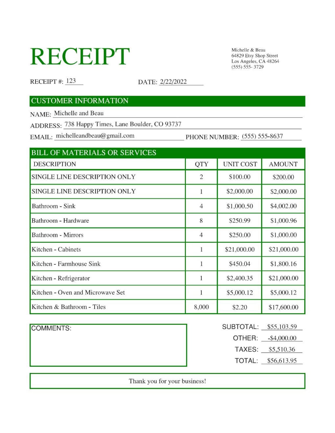 Green Receipt Template - EDITABLE & PRINTABLE Pdf/doc on Microsoft Edge ...