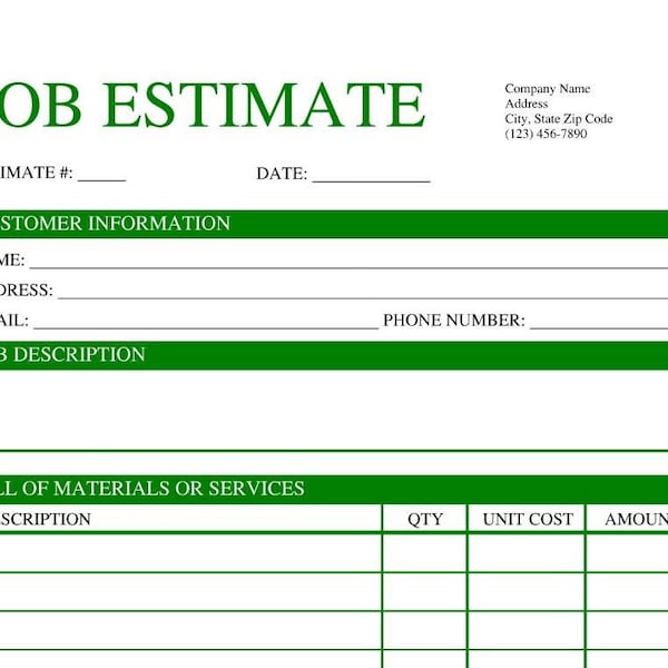 Job Estimate Template - Etsy