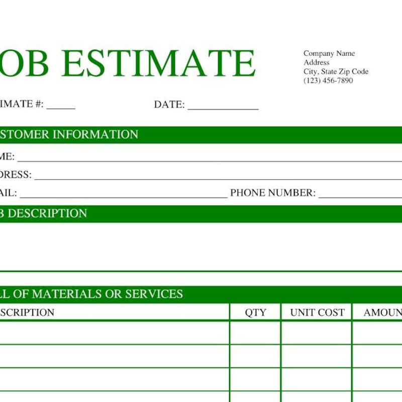 Job Estimate Template Construction - Etsy