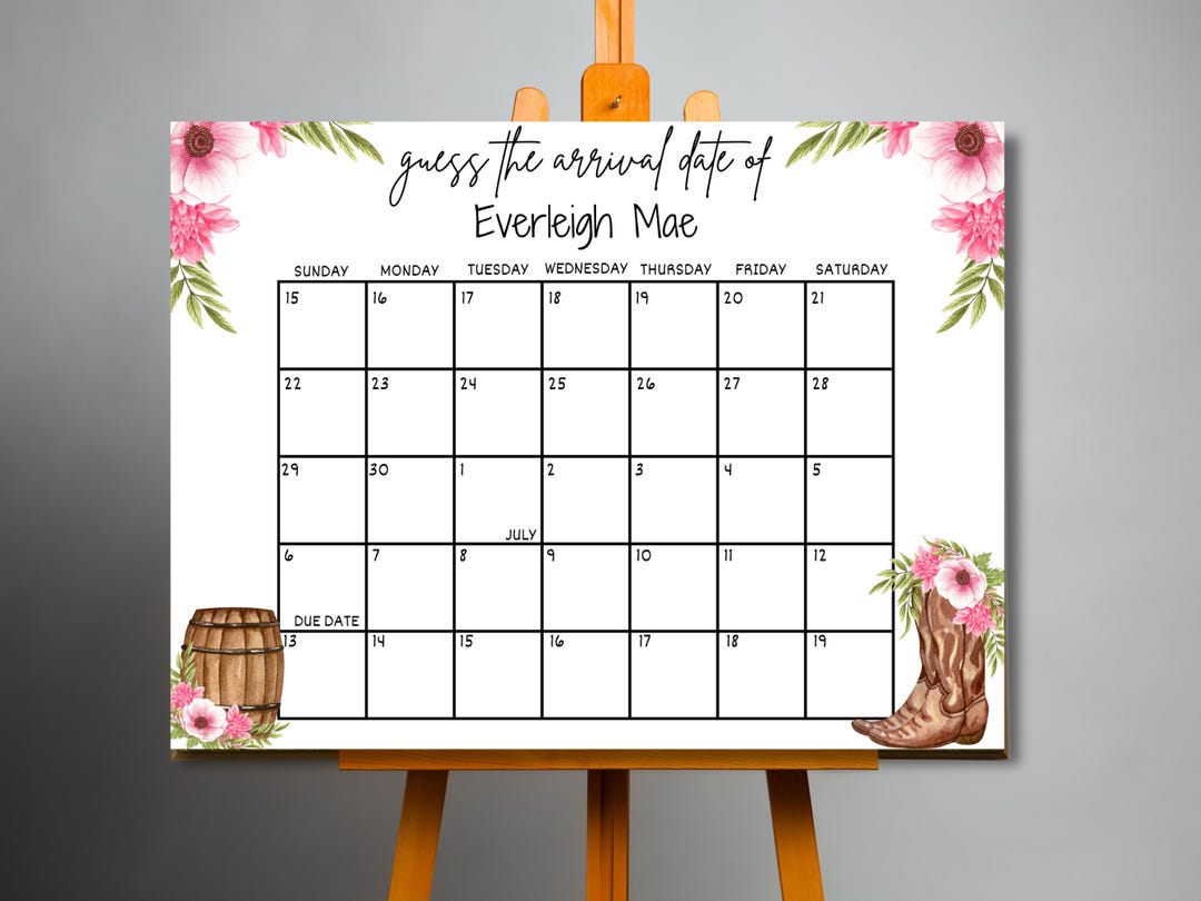 Cowgirl Baby Shower Due Date Calendar: Editable Canva Template (instant ...