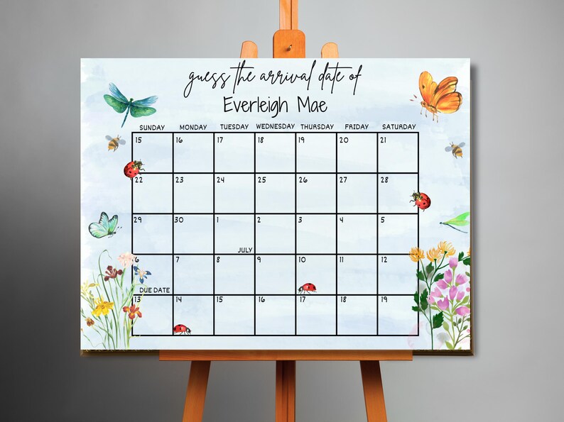A Little Love Bug is on the Way Due Date Calendar, Baby Shower Game ...