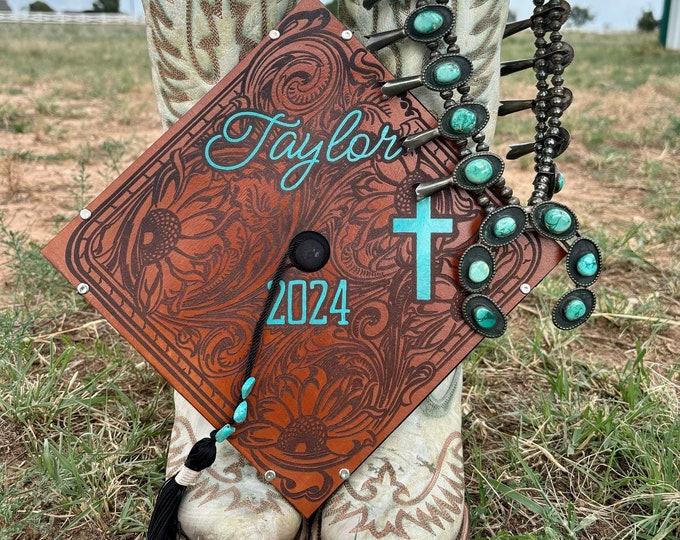 Leather Graduation Cap Topper- Engraved- REMOVABLE- Hat & Tassel Not ...