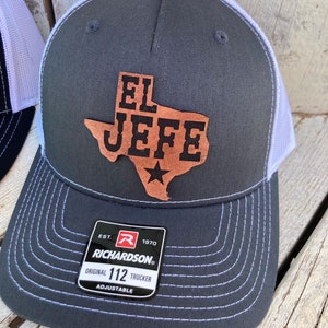 EL JEFE Genuine Leather Patch Cap Mens Leather Trucker Ladies Snapback ...