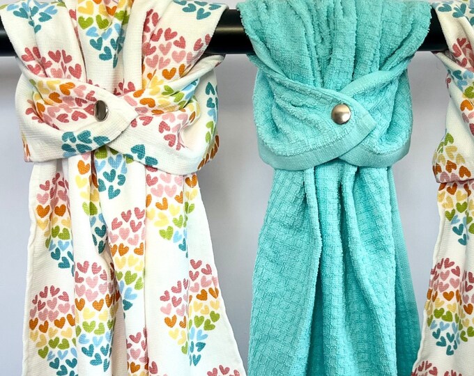 Three Cute Premium Cotton Kitchen Hand Towels Set Hang & Snap Towel ...