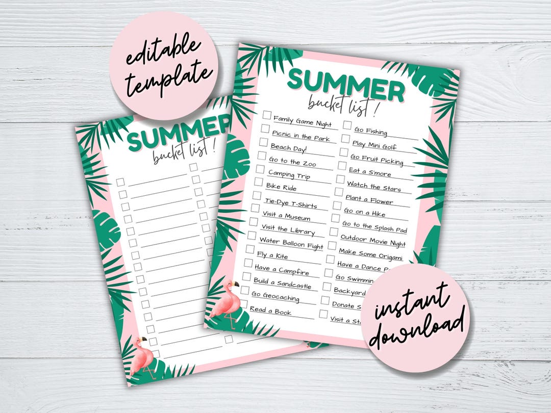 Instant Download Editable Summer Bucket List for Kids Printable-kids ...
