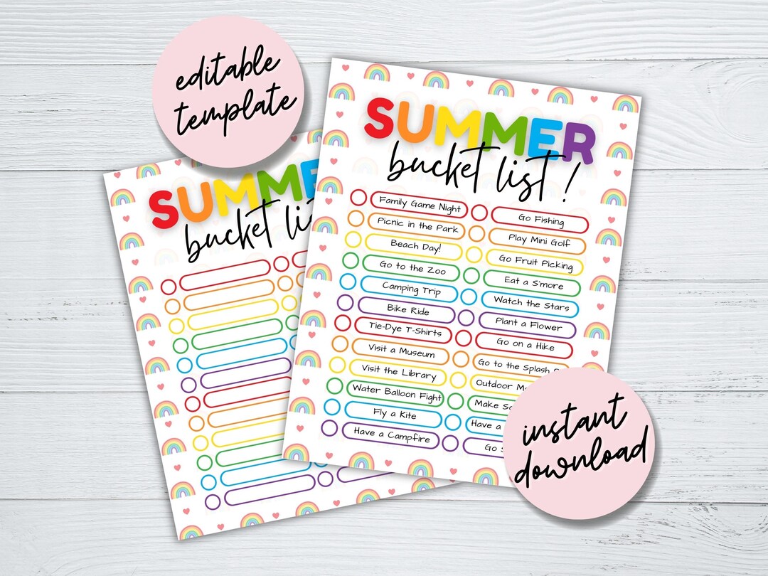 Instant Download Editable Summer Bucket List for Kids Printable-kids ...