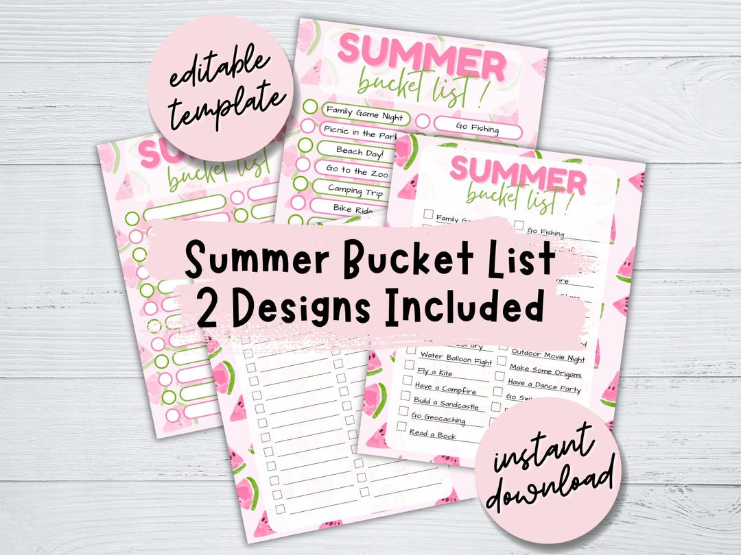 Summer Bucket List Template for Kids - Watermelon Design - Editable on ...