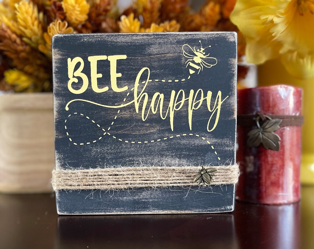 Bee Happy Sign | Farmhouse Decor | Wood Sign | Handmade Decor ...