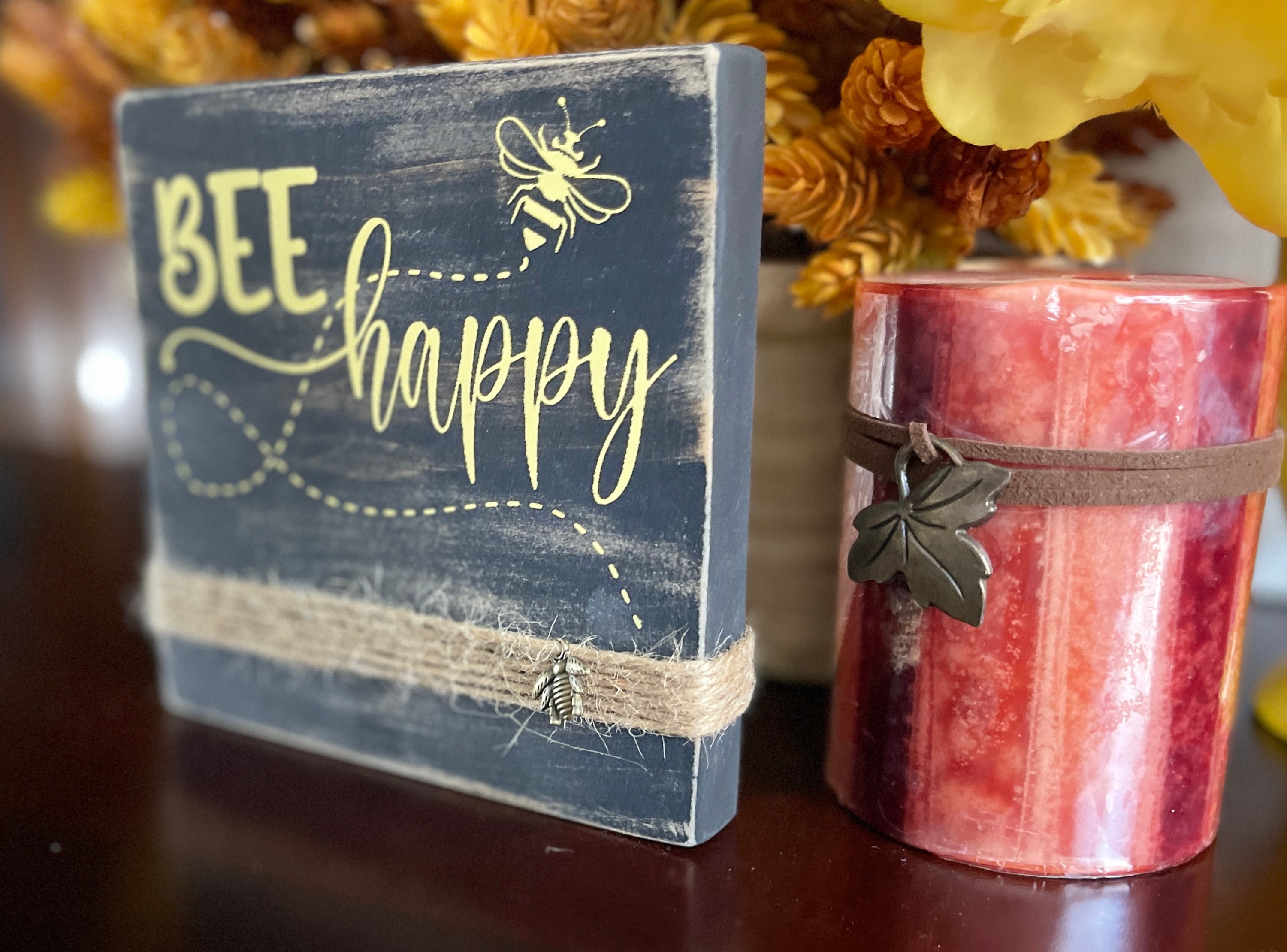 Bee Happy Sign Farmhouse Decor Wood Sign Handmade Decor - Etsy