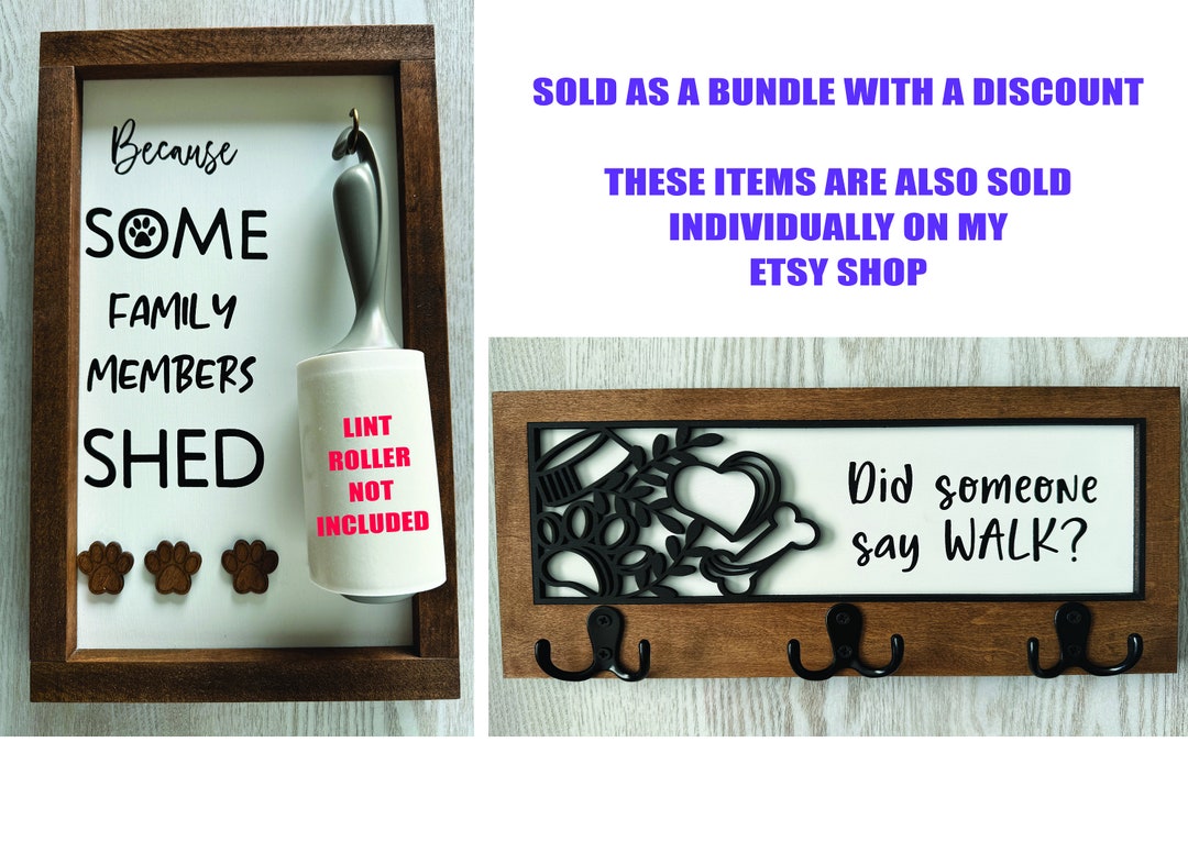 Lint Roller Sign and Leash Holder Sign BUNDLE Farmhouse Decor Pet Sign ...