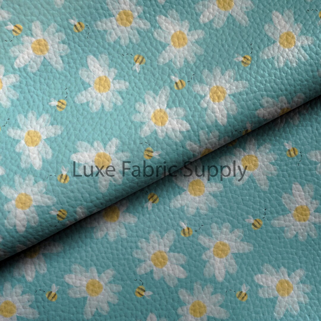 Printed Faux Leather Daisy Bees Custom Faux Leather Faux Leather Sheets ...