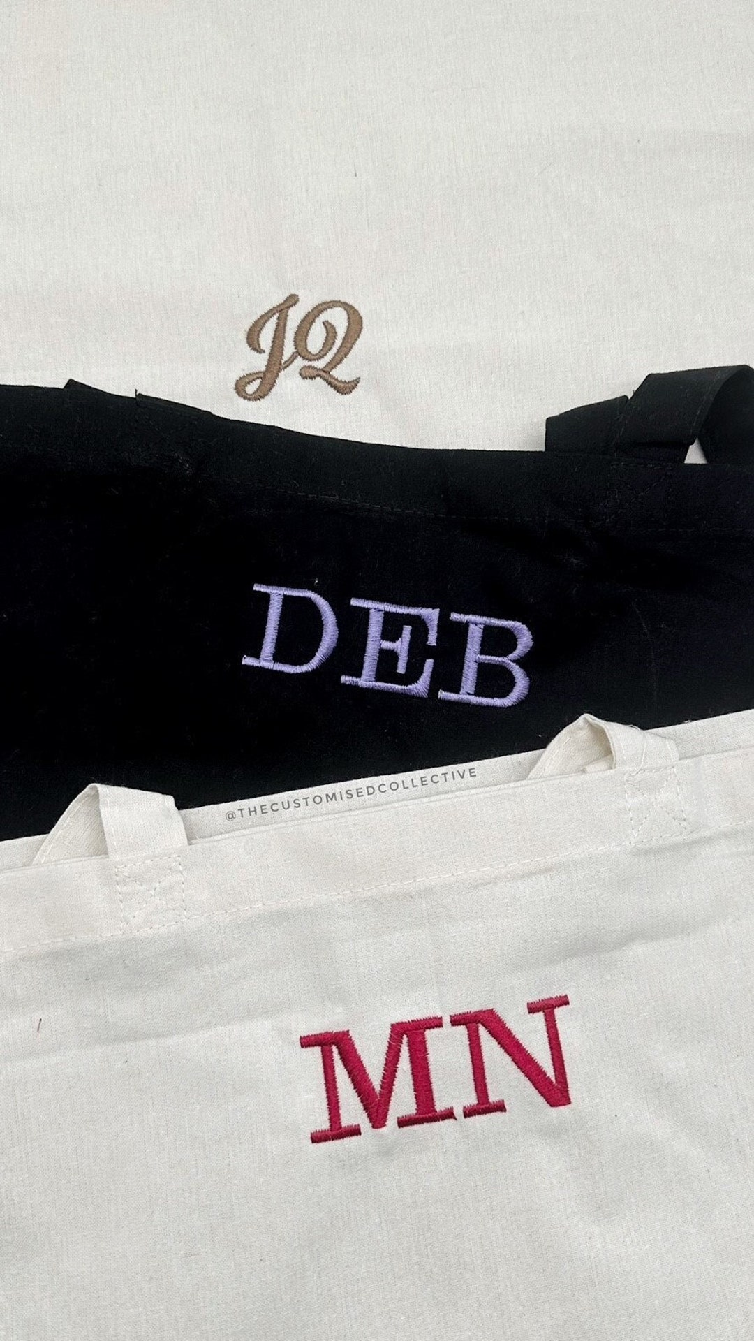Personalised Initial Embroidered Tote Bag | Embroidered Custom Tote Bag ...
